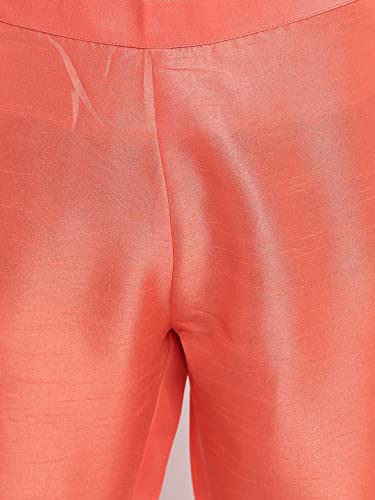 Janasya Indian Women's Peach Poly Silk Kurta with Pant and Dupatta(SET199-KR-NP-S)