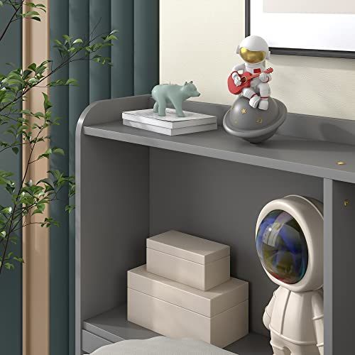 Harper & Bright Designs Twin Bed with Twin Size Trundle and Drawers, Solid Wood Platform Bed Frame with Bookcase Headboard for Kids Teens Adults (Twin Size, Gray)