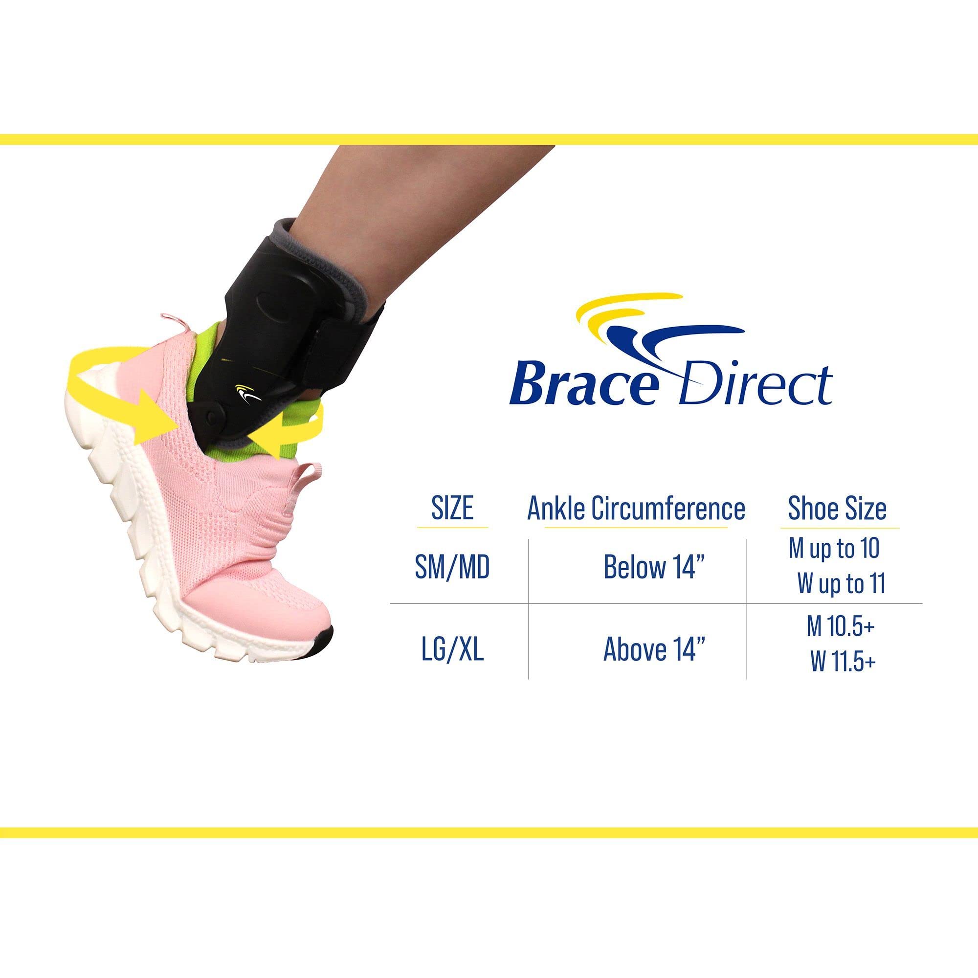Brace Direct Ultra Comfortable In-Motion Ankle Brace, Adjustable Ankle Support, Protection and Recovery from Ankle Sprains, Sports Injury, Tendonitis, and Ankle Instability