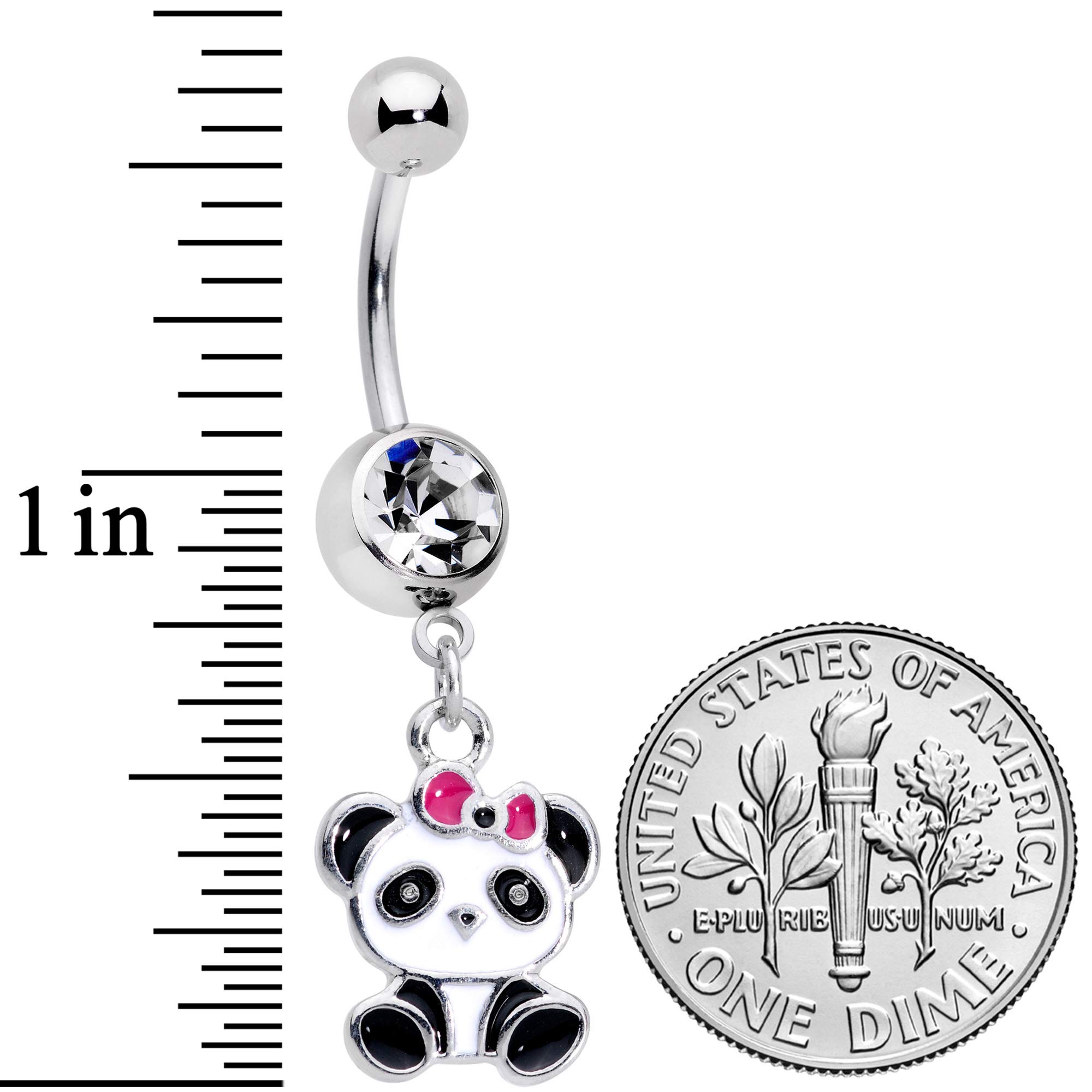 Body Candy Womens 14G 316L Stainless Steel Navel Ring Piercing Cute Panda Bear Dangle Belly Button Ring