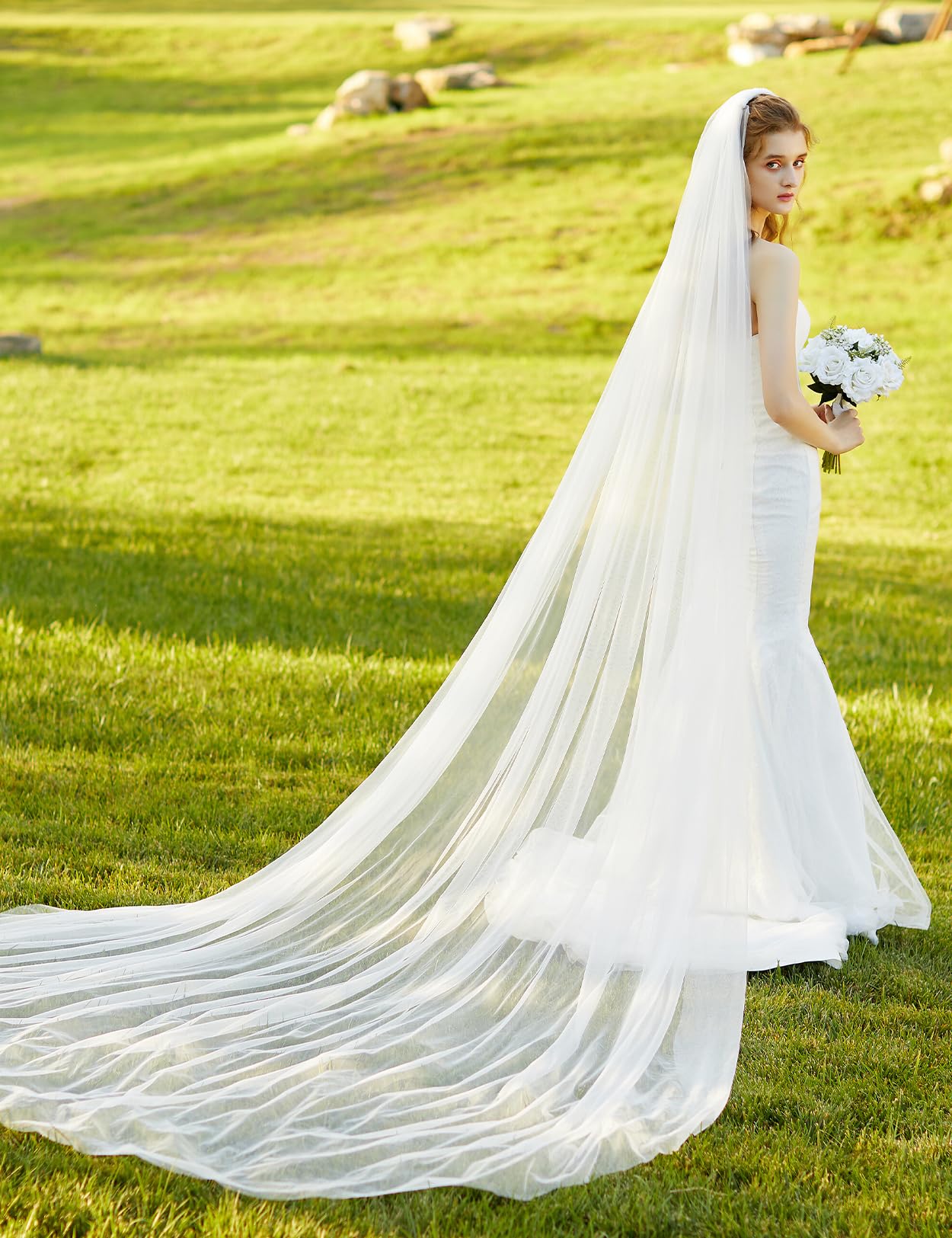 BEAUTELICATE Wedding Bridal Veil with Comb 1 Tier Pencil Edge Cathedral Length 118"L 118"W