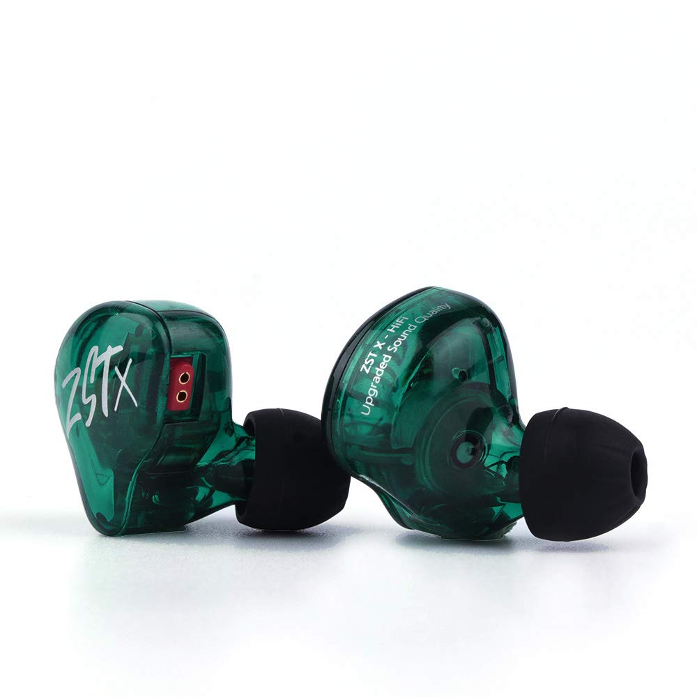 Linsoul KZ ZST X 1BA+1DD Hybrid Dual Driver HiFi in-Ear Earphones with Silver-Plated Detachable 2Pin Cable for Musicians Audiophile (with Mic, Green)