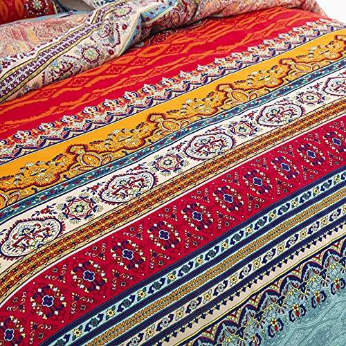 WONGS BEDDING Bohemian Quilt Set and Comforter Set Queen, Boho Striped Pattern Printed Quilt Coverlet for All Season, Soft Microfiber Boho Bedspread Set 90"x96"(3 Pieces, Queen)