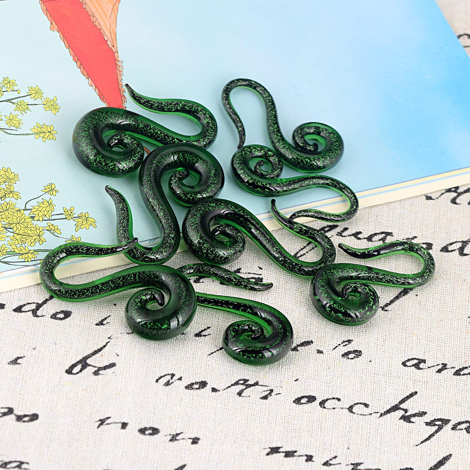 Beautidots Glass Ear Spiral Tapers Plugs Seahorse Shape Hanger Ear Gauges Stretchers Piercing 8g 6g 4g 2g