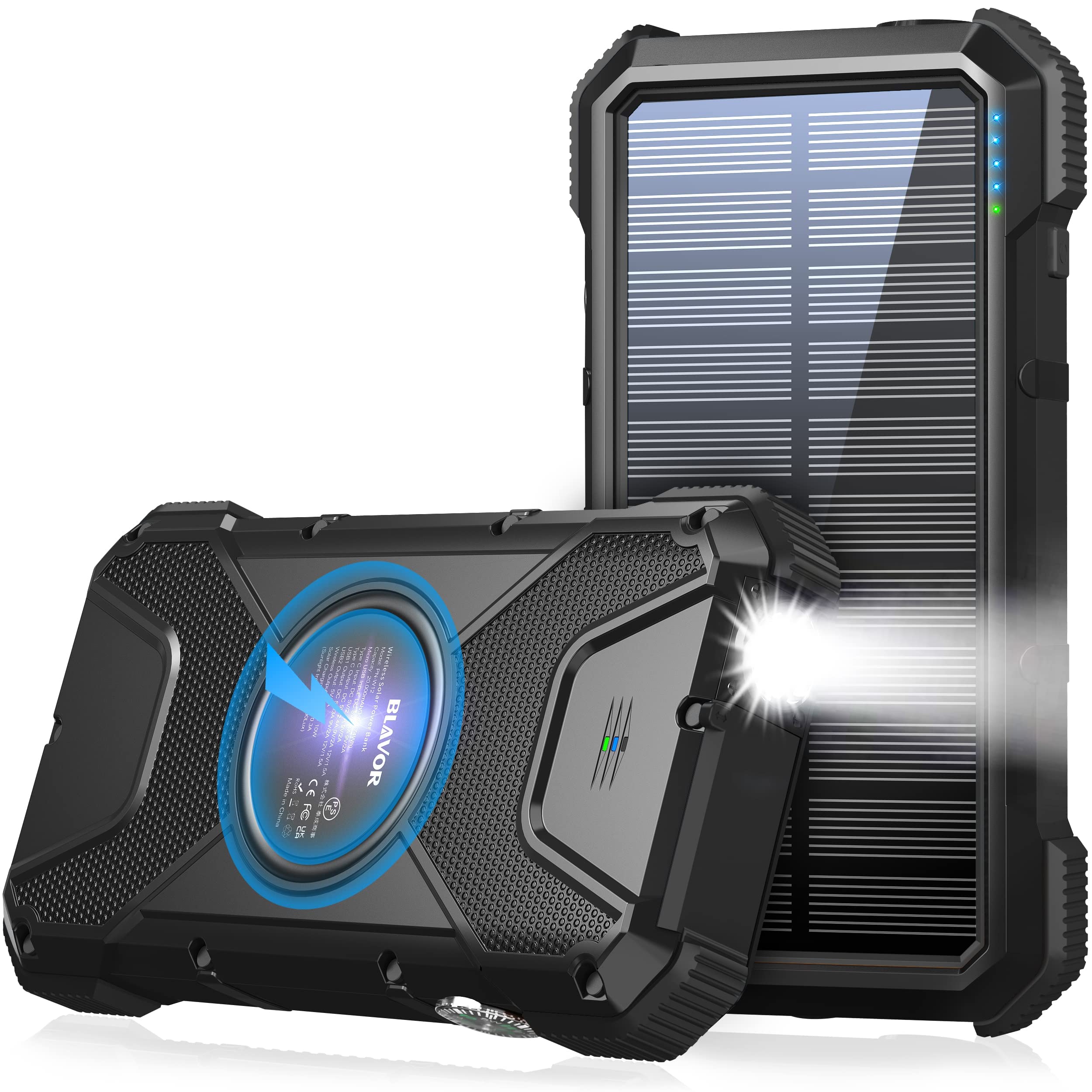 BLAVOR 20000mAh Solar Power Bank π£πππ΄πͺ πππ.π Fast Charging 10W Wireless Charger(Black) Plus 3 in 1 Multi Charging Cable 4FT