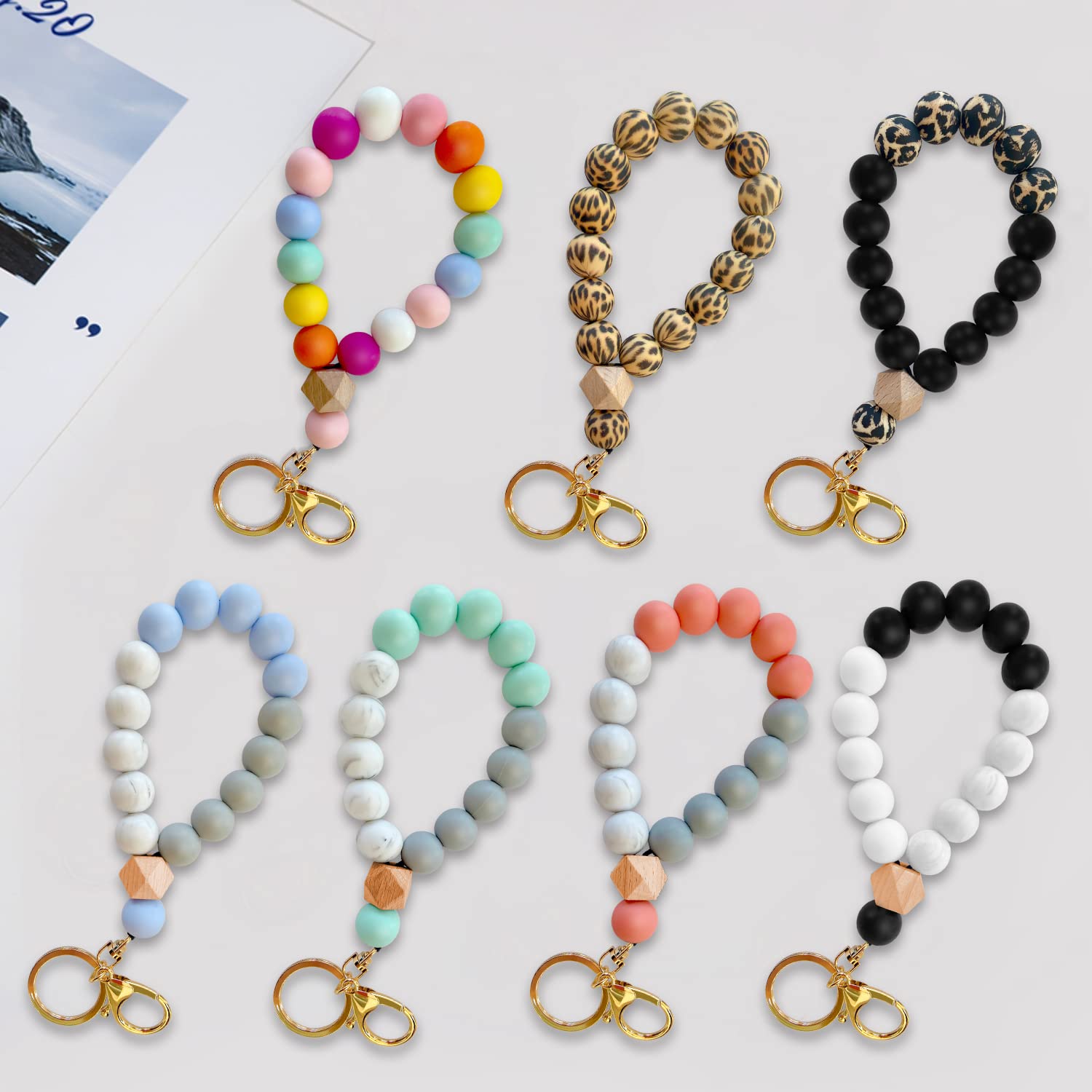 Bracelet Keychain for Women,Ablaze Silicone Beaded Key Ring Bracelet Keys Holder Keychain Bracelet
