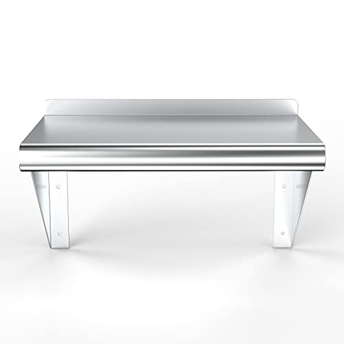 Stainless Steel Wall Shelf | 24" Long 12" Deep | Metal Shelving | Garage, Laundry, Storage, Utility Room | Restaurant, Kitchen | Food Prep | NSF Certified