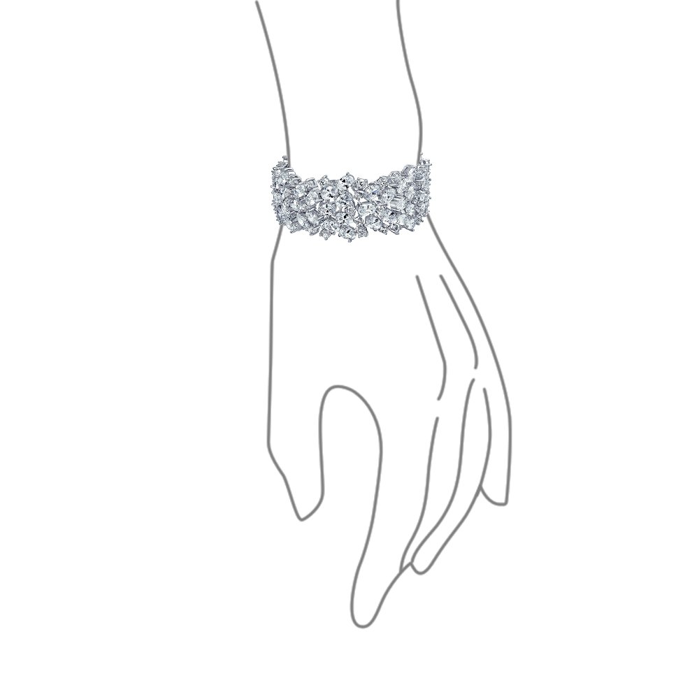 Bling Jewelry Elegant Formal AAA CZ Wide Statement Bracelet for Women, Prom, Wedding or Bridal Occasions Multi Row Big Oval Cubic Zirconia Cluster Design Silver Plated