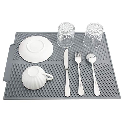 Suruid Silicone Dish Drying Mat for Multiple Usage, Easy Clean, Eco-Friendly Heat-resistant Silicone Mat for Kitchen Counter or Sink, Refrigerator or Drawer Liner - Compact Storage 17" X 13" (Gray)
