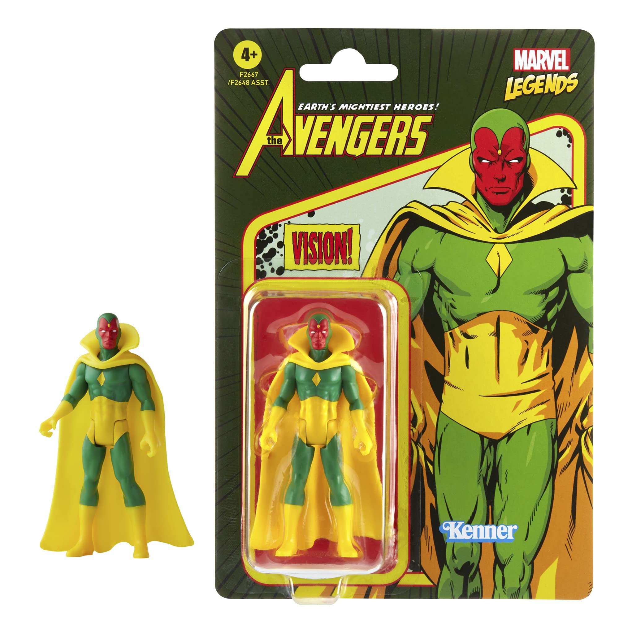 Marvel Hasbro Legends 3.75-inch Retro 375 Collection Vision Action Figure Toy, Yellow
