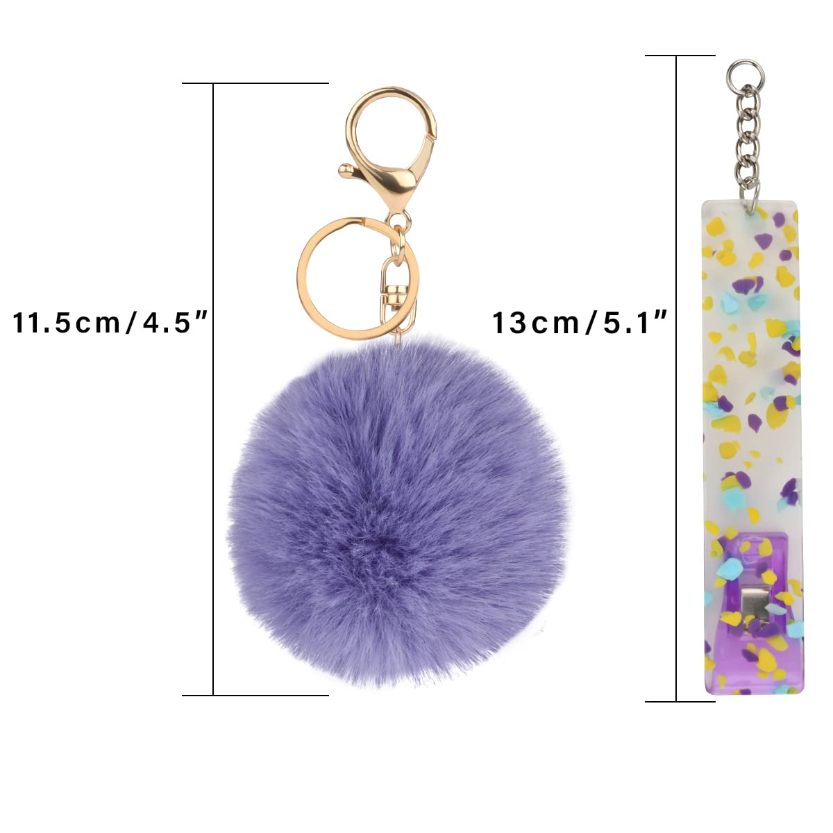 BUUFAN 6PCS Acrylic Credit Card Puller Keychain ATM Card Grabber with Cute Hairball Card Clip Keychain for Women Long Nails
