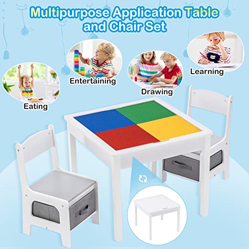 Wooden Kids Activity Table and Chair Set, 4-in-1 Building Blocks-Compatible Desk with Storage for Children and Toddler Drawing Reading Arts Crafts - Colorful