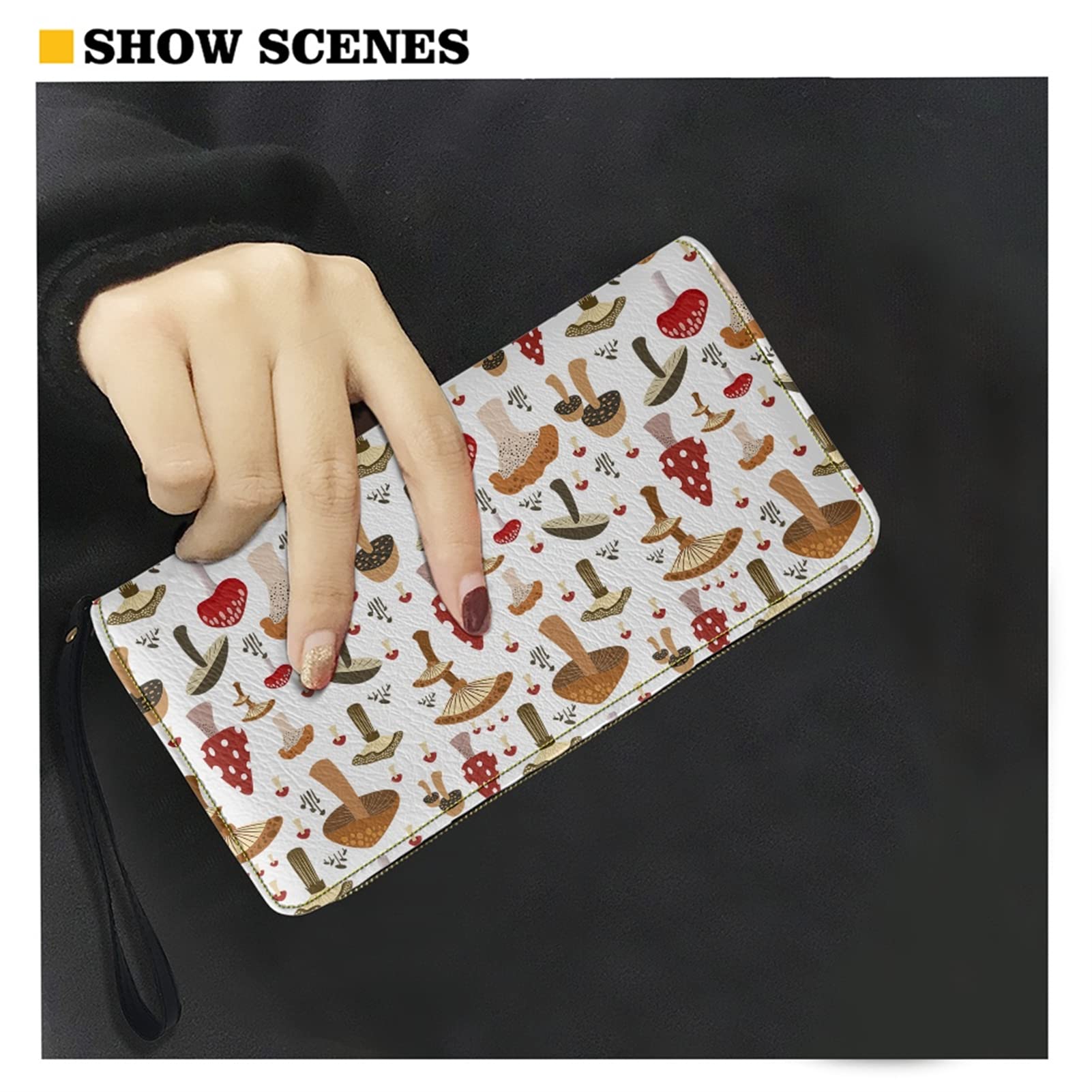 Coldinair Adorable Mushroom Print Long Wallets for Women,PU Leather Zip Around Clutch Travel Purse