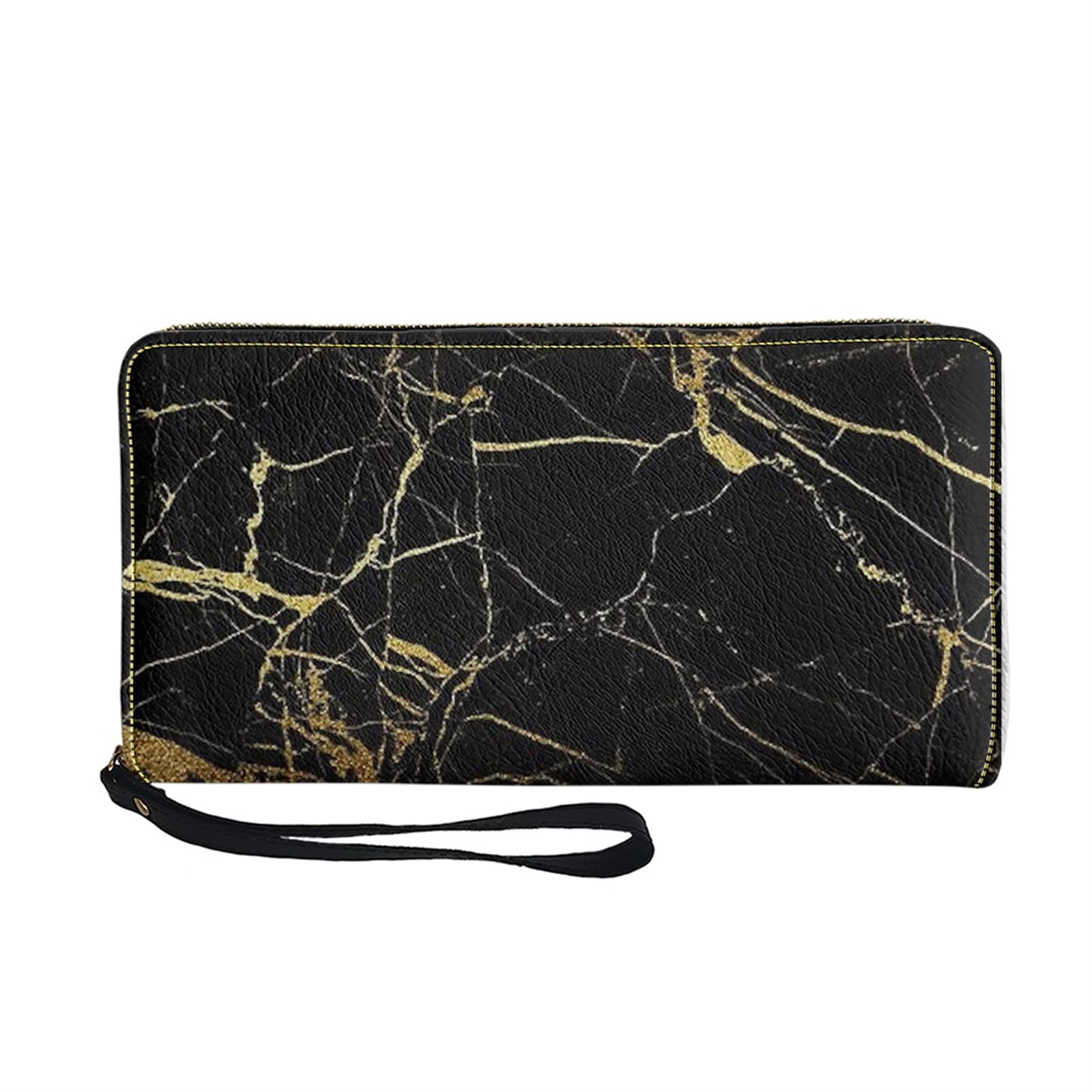 Coldinair Black Gold Marble Print Wallet for Women PU Leather RFID Blocking Credit Card Clutch Purse Wristlet