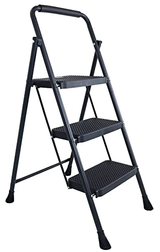Elevon Folding Step Stool with Wide Anti-Slip Pedal, 330lbs Sturdy Steel Ladder, 3-Step