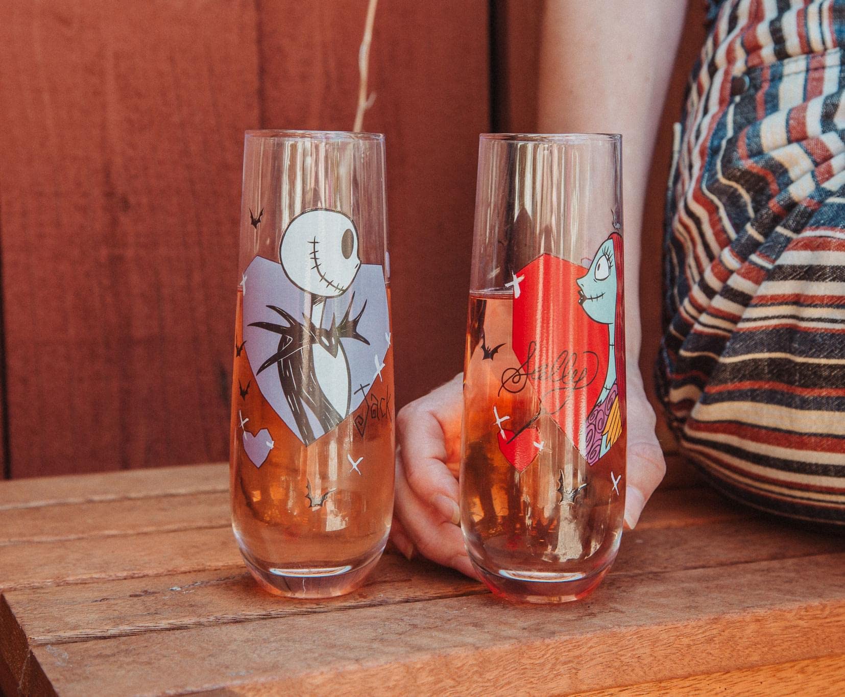 Disney The Nightmare Before Christmas Jack and Sally 9-Ounce Stemless Fluted Glassware, Set of 2 | Toasting Champagne Glass Cups For Wine, Mimosas, Cocktails | Home Bar & Kitchen Essentials