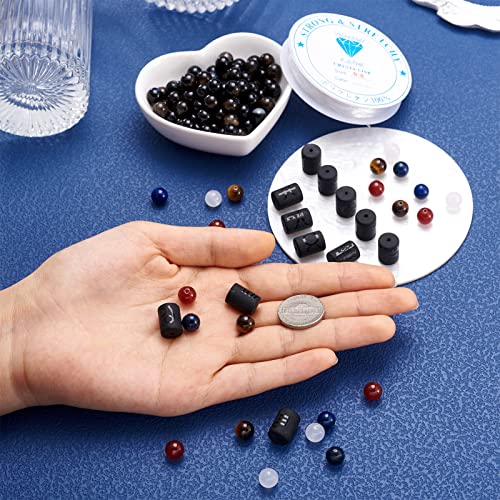 FASHEWELRY 236Pcs Natural Black Onyx & Agate Beads 8mm Round Gemstone Loose Beads with Elastic Crystal Thread DIY Gemstone Bracelet Making Kits for DIY Bracelet Necklaces Jewelry Making