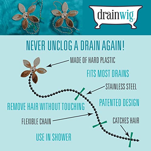 DrainWig Shower Drain Hair Catcher, Disposable Drain Protector, Silver Flower, 2 Pack
