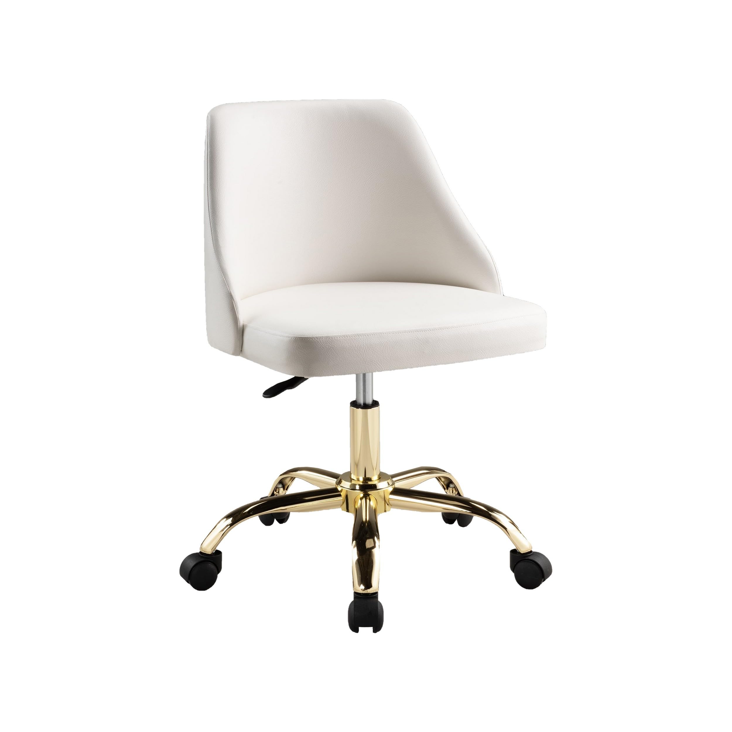 Benjara BM304672 22 in. Yim Adjustable Swivel Office Chair with Faux Leather Gold Metal & White