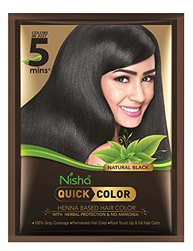 Nisha Quick Hair Color Henna-Based Herbal Protection & No Ammonia 100% Grey Coverage permanent Root Touch Up & Full Hair Color