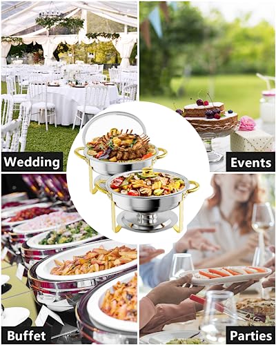 Halamine Chafing Dish Buffet Set, Round Chafers and Buffet Warmers Sets 4 Pack, 5Qt Stainless Steel Chafing Dishes for Buffet with Glass Lid, Food Warming Tray for Party, Dinners and Catering
