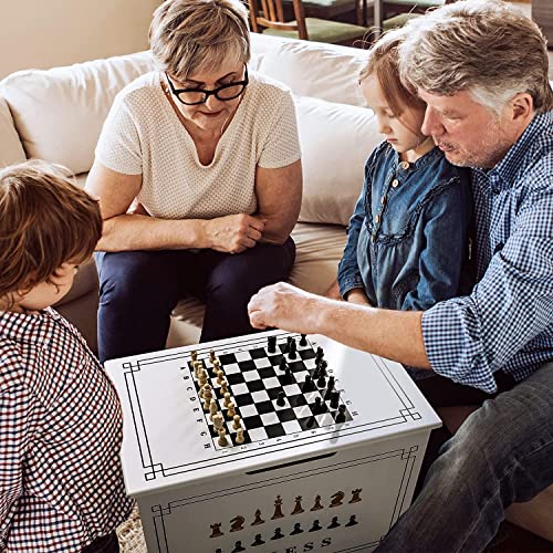 Wooden Toy Box and Storage Chest with Chess and Safety Hinge for Kids and Babies – Girls and Boys - White
