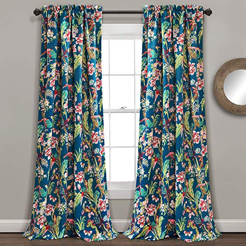 Lush Decor, Navy Curtains Dolores Darkening Window Set for Living, Dining Room, Bedroom, 84" x 52", 84 in x 52 in Panel Pair