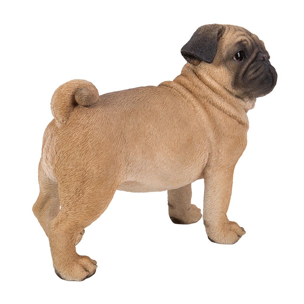 Realistic Life Size Pug Statue Detailed Sculpture Glass Eyes Hand Painted Resin 13 inch Figurine Home Decor Amazing Likeness