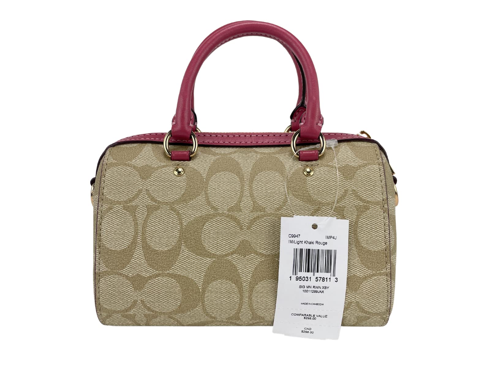 COACH Women's Mini Rowan Crossbody (Signature Canvas - Light Khaki - Rouge)