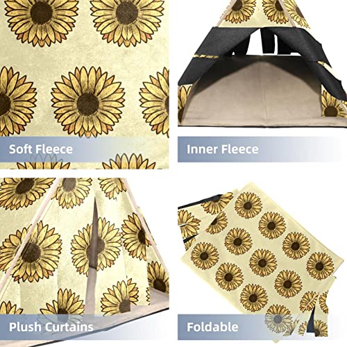 Guinea Pig House Bed, Rabbit Large Hideout, Small Animals Nest Hamster Cage Habitats Vintage Sunflowers Yellow
