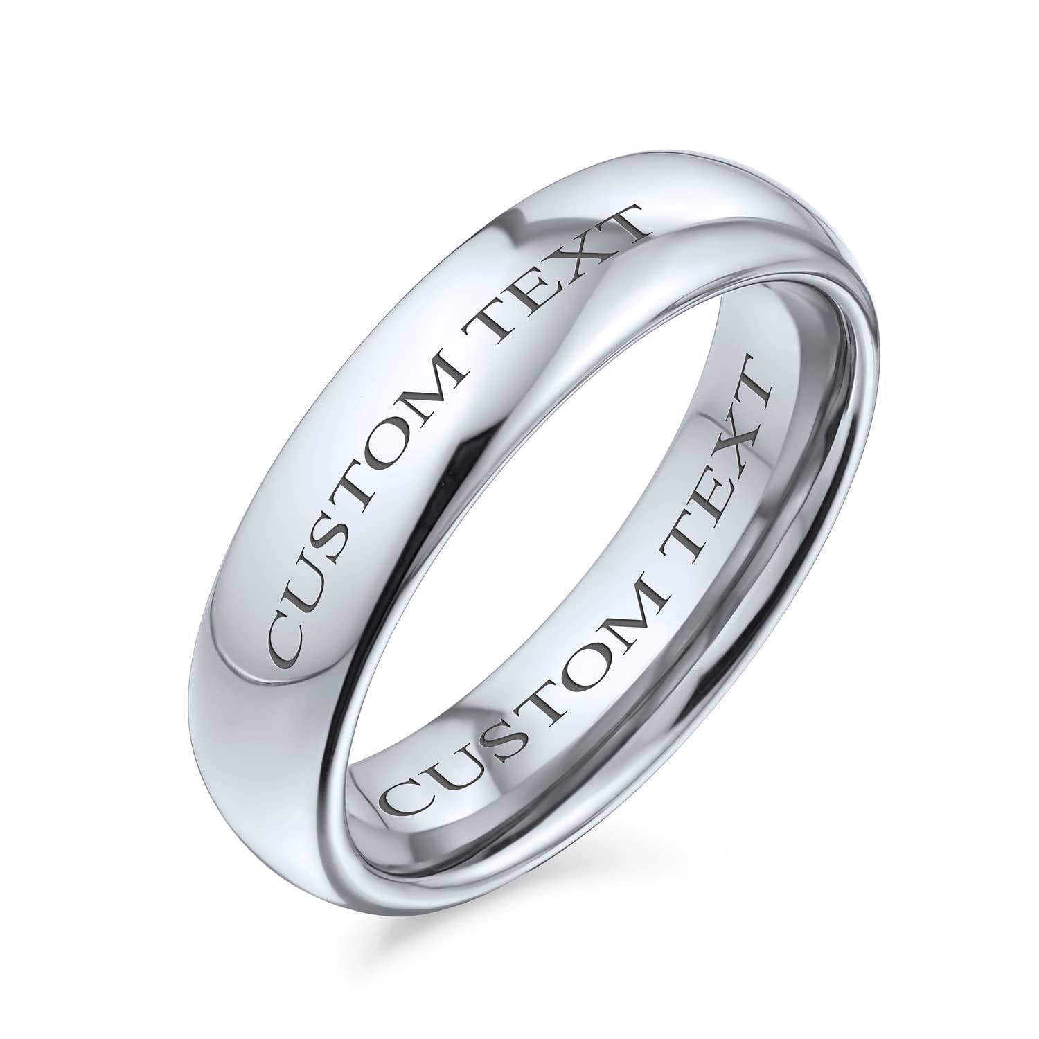 Bling Jewelry Personalized Simple Dome Couples Titanium Wedding Band Polished Ring For Men For Women Comfort Fit 5MM Custom Engraved