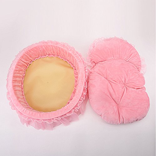 WYSBAOSHU Cute Princess Pet Bed Bow-TIE Lace Cat Dog Bed (L, Pink)