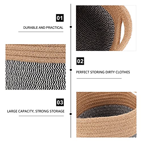 Woven Hamper Collapsible Basket Cotton Rope Woven Basket Large Storage Laundry Plant Pot Cover Decorative Storage Basket for Living Room Bathroom Baskets Nursery Organizer Bins