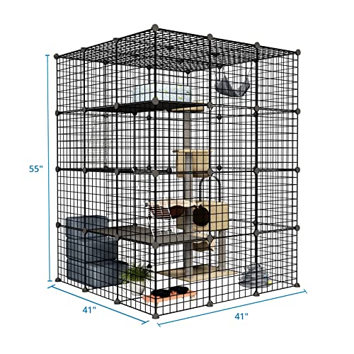 Eiiel Outdoor Cat House Cat Cages Enclosure with Super Large Enter Door, Balcony Cat Playpen with Platforms,DIY Kennels Crate Large Exercise Place Ideal for 1-4 Cats