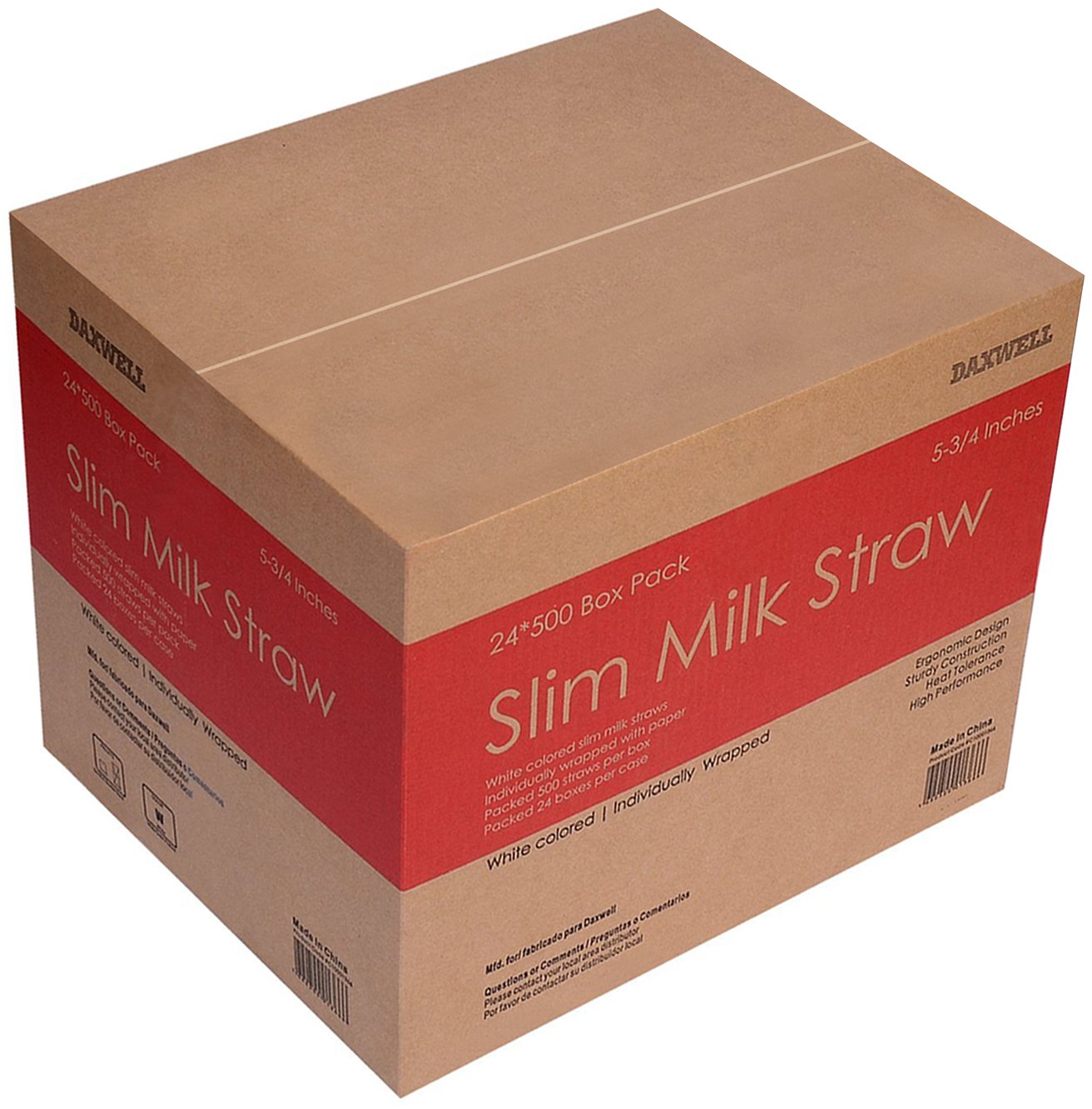 Daxwell Slim Plastic Milk Straws, Individually Wrapped, White, 5.75" x 3.7 mm, C10001366 (12,000; 24 Boxes of 500)