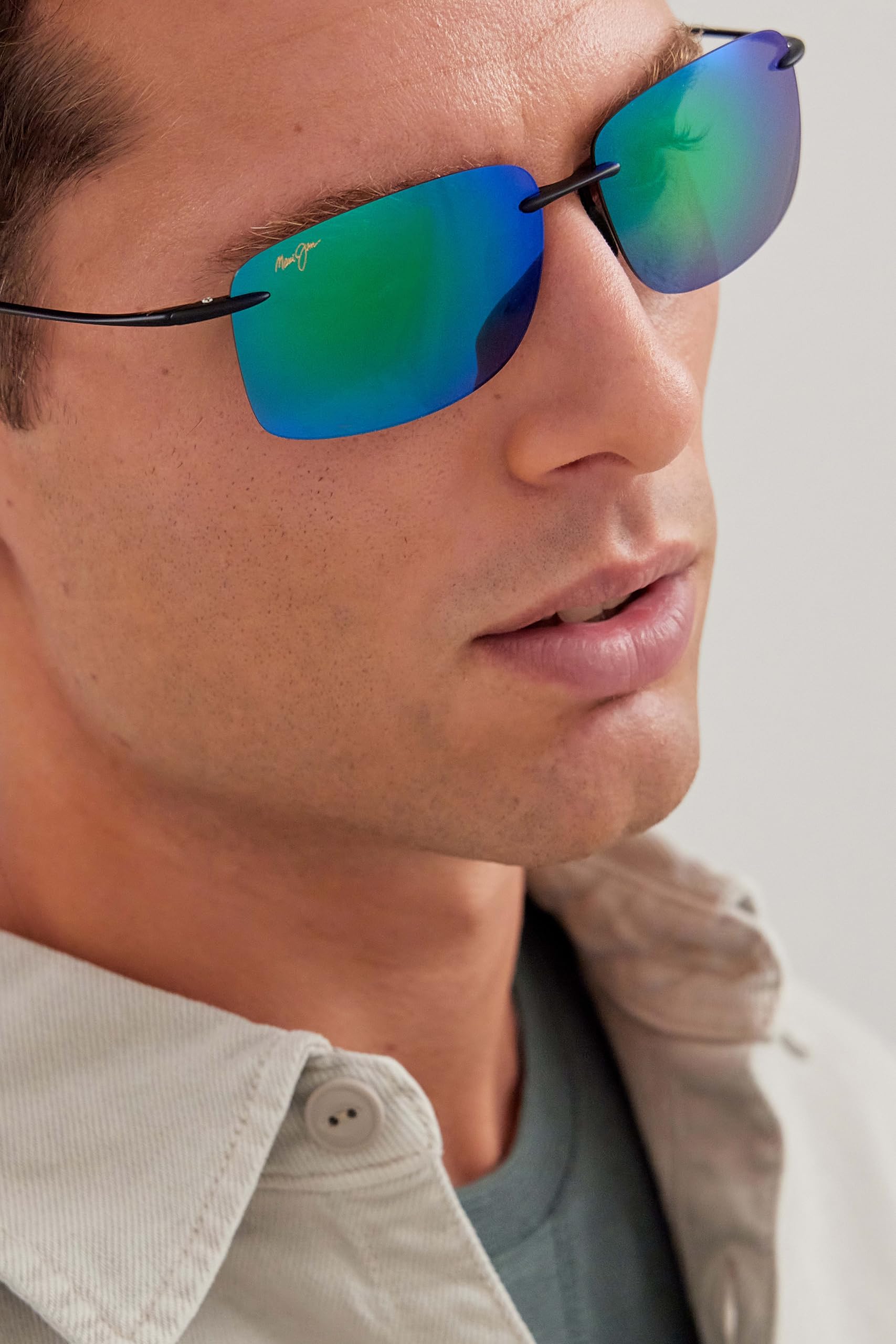 Maui Jim Men's and Women's Hema Polarized Rimless Sunglasses, Black Matte/MAUIGreenĀ®, Large