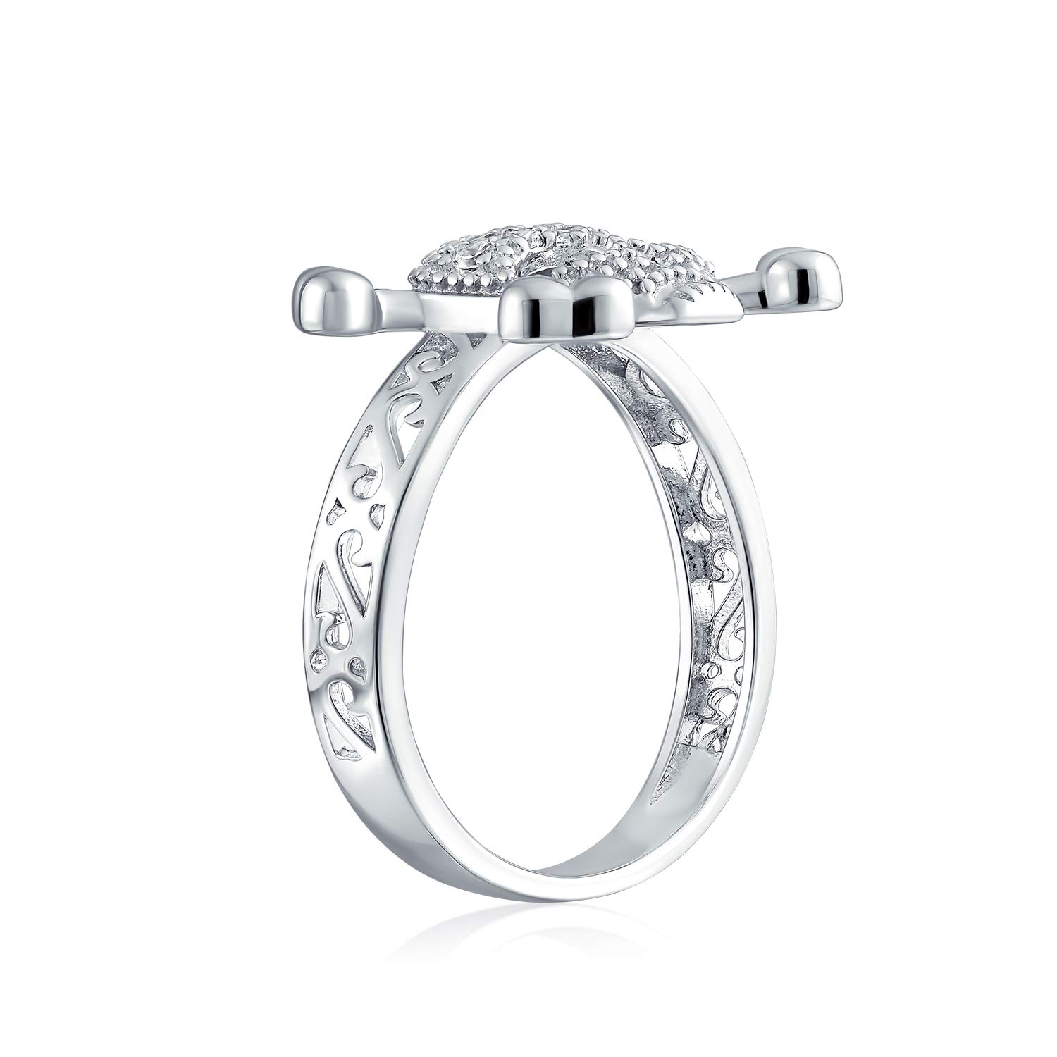 Bling Jewelry Skull Crossbones Ring 925 Sterling Silver Filigree Band,Clear,5