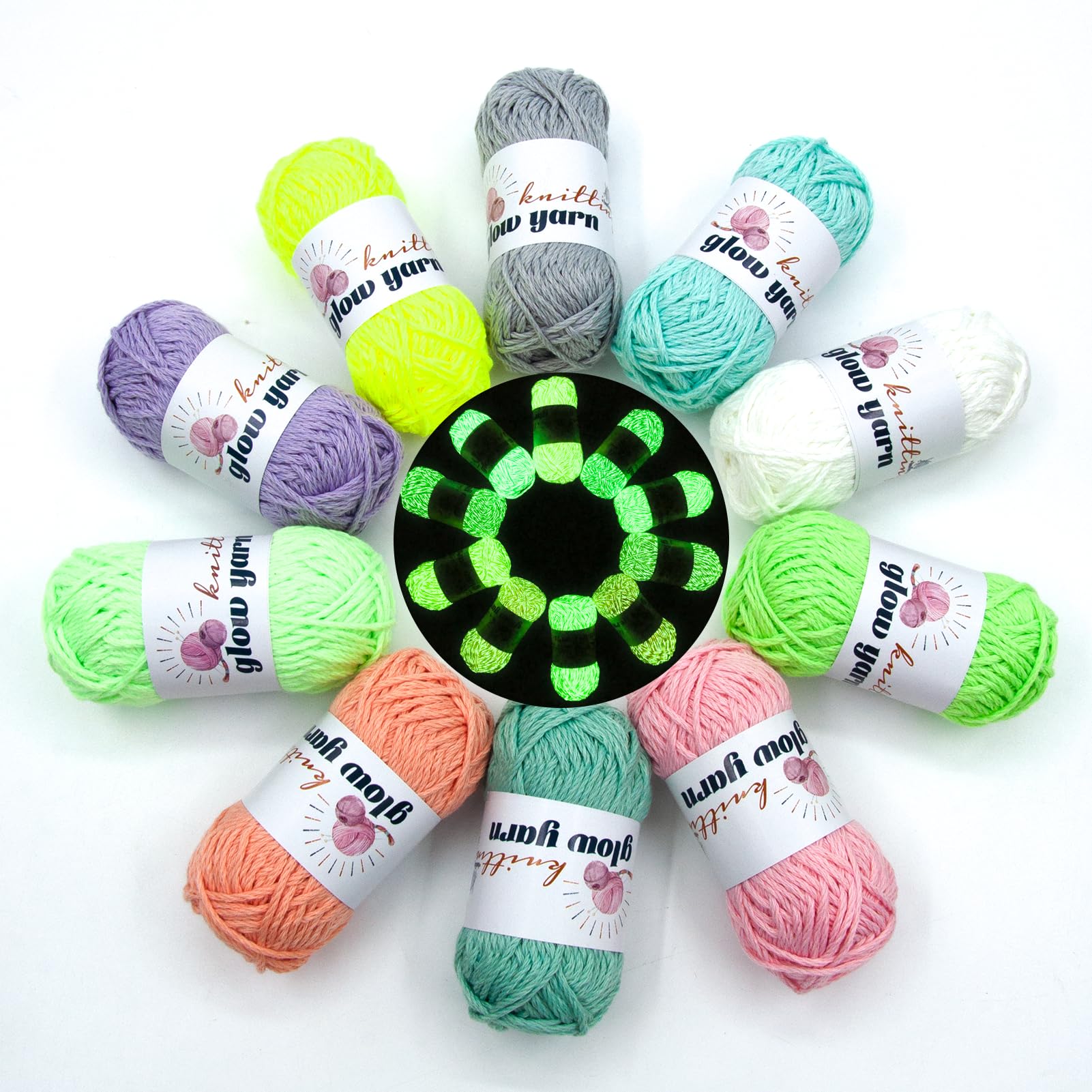 Bulingbuling 10 Pack Glow Yarn, Suitable for Crocheting and Knitting a Variety of Glow in The Dark Yarn Crafts ,Total520g/18oz- 546 Yards Colorful