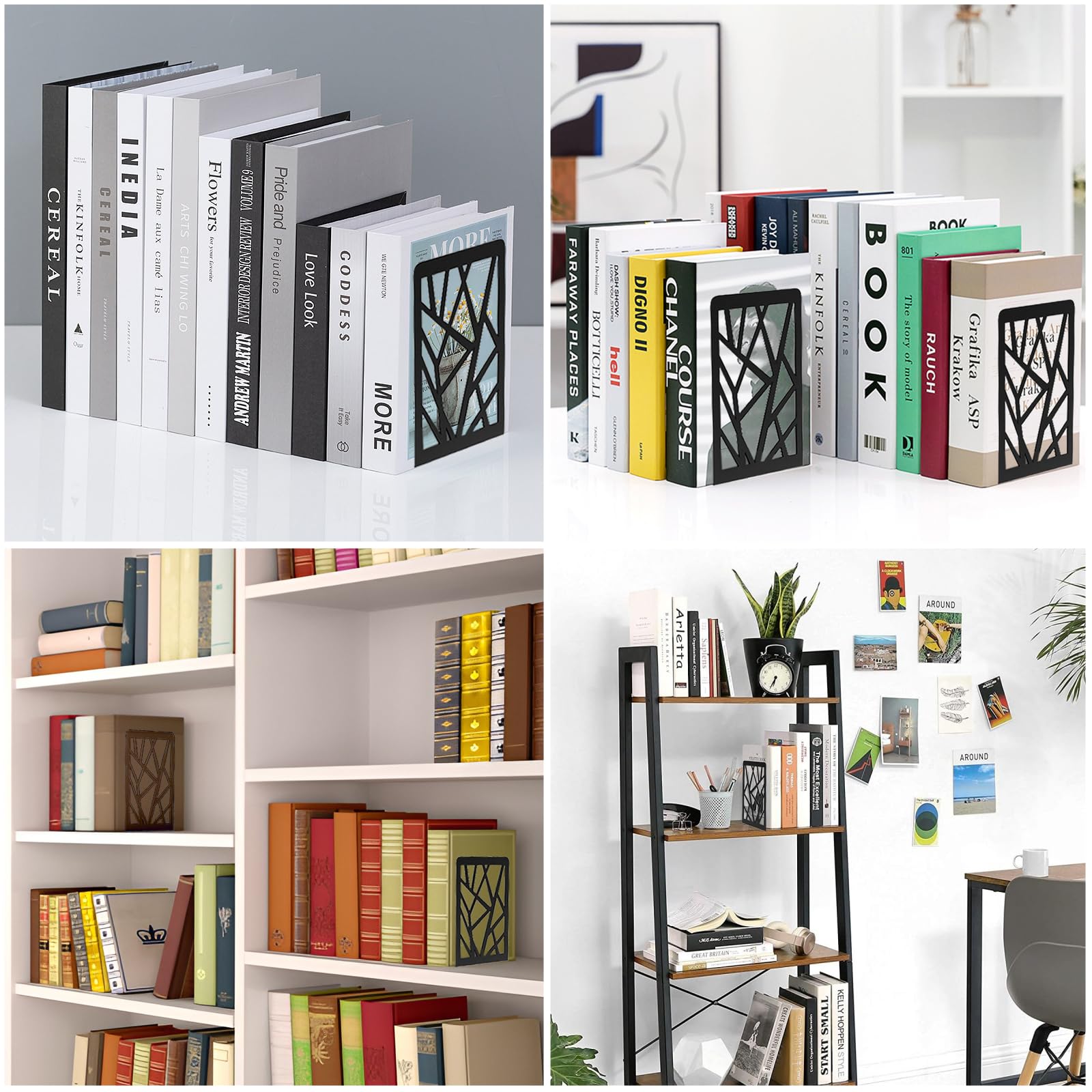 Book Ends, Bookends for Shelves, Home Decorative Bookends for Heavy Books, Non-Skid Book Holders for Shelves, Metal Book End Bookend for Home Office Decor, 7 x 4.7 x 3.5β (2 Pairs/ 4 Pcs, Large)