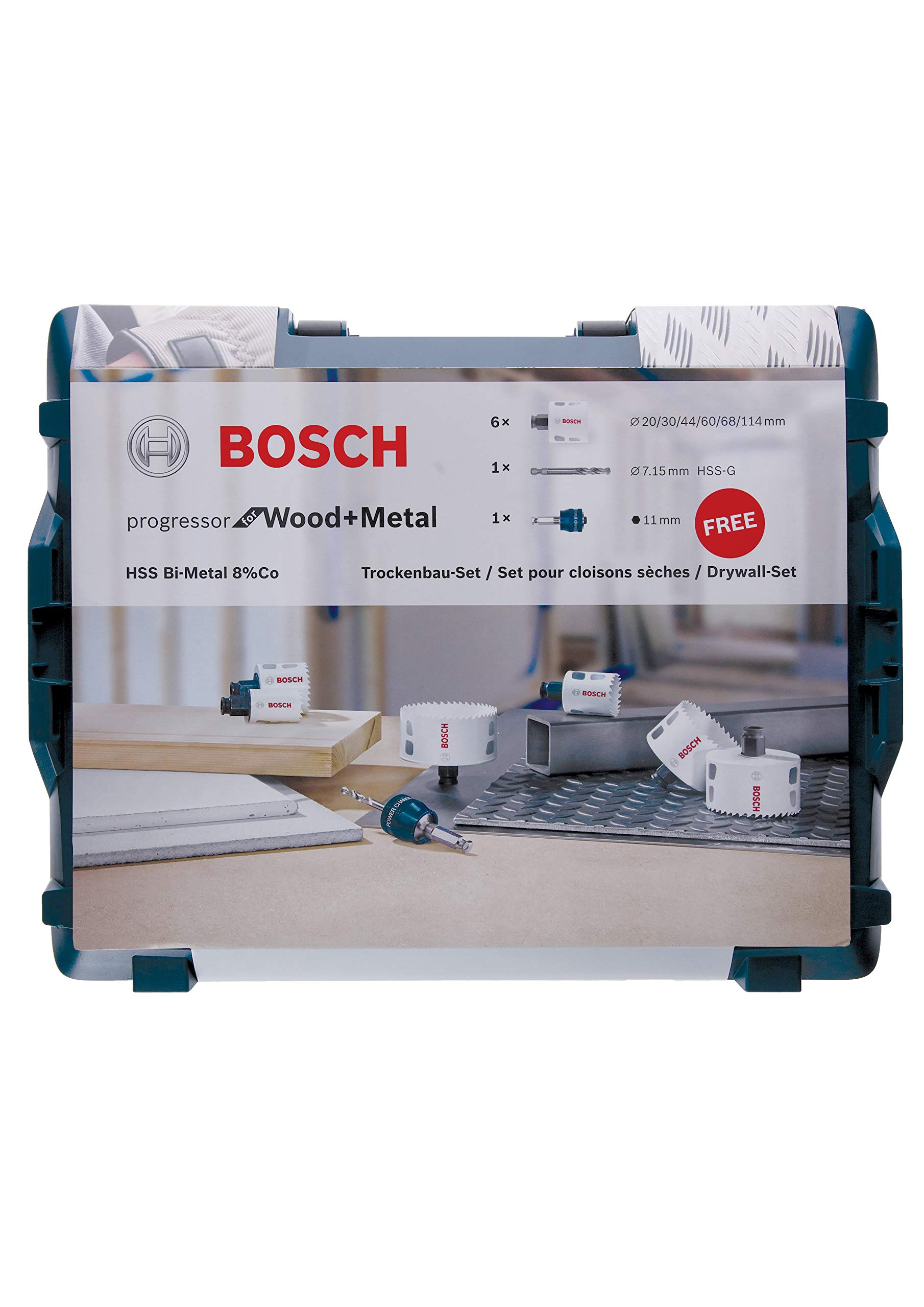 Bosch Professional 2608594270 8-Piece Hole Saw Progressor for Wood & Metal Set (in L-Boxx, Drill Accessories), Colour, Size