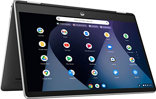 Laptop HP X360 14b in Silver Chromebook 14in HD Edge-to-Edge Touch LCD Intel Celeron 4GB DDR4 32GB eMMC WiFi Webcam BO Speakers Bluetooth Chrome OS (Renewed)… (14a)