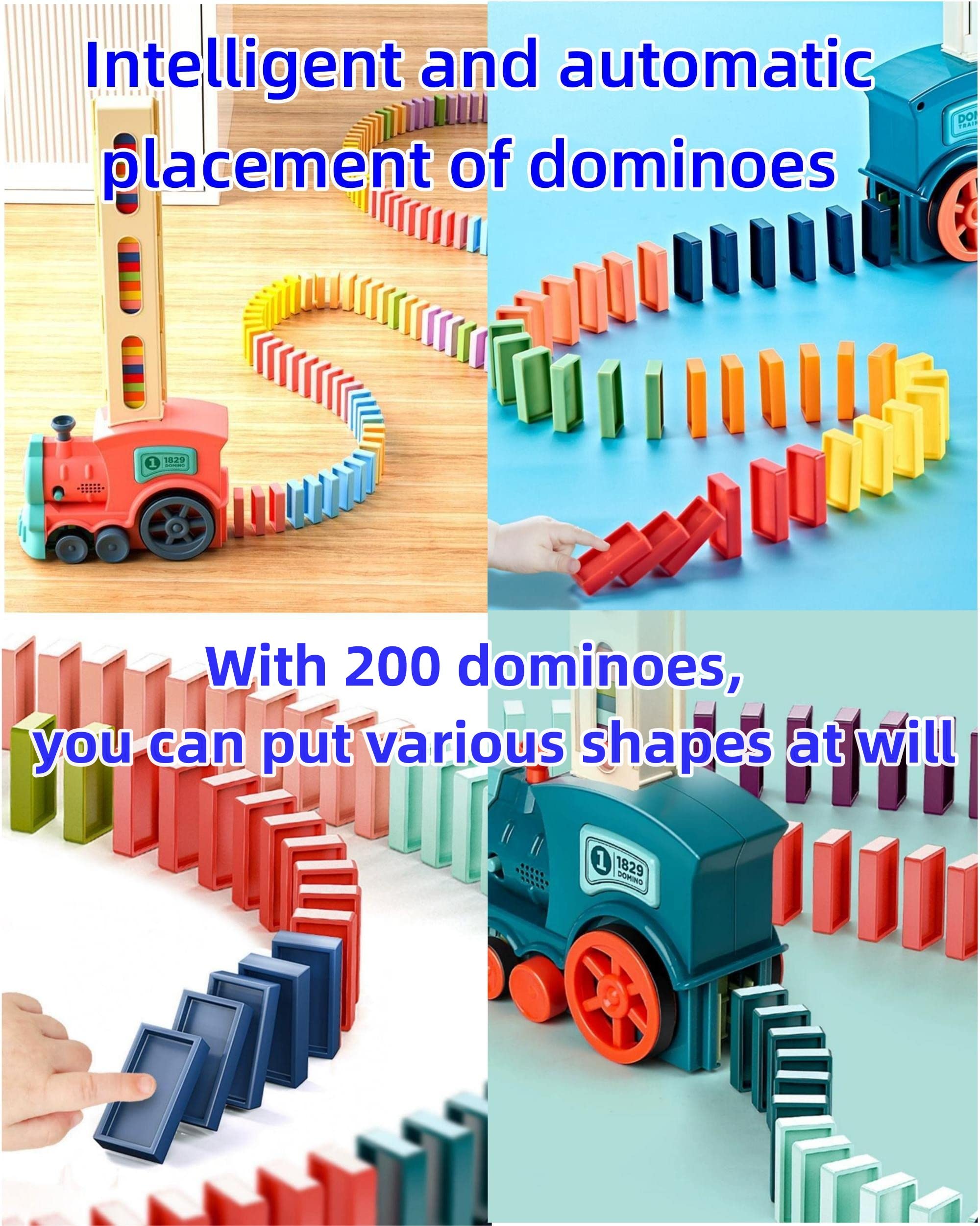 DAWUSU 200 PCS Automatic Domino Train Toy Set,Fun Domino Games for Kids,Domino Games for Boys and Girls Age 3-8