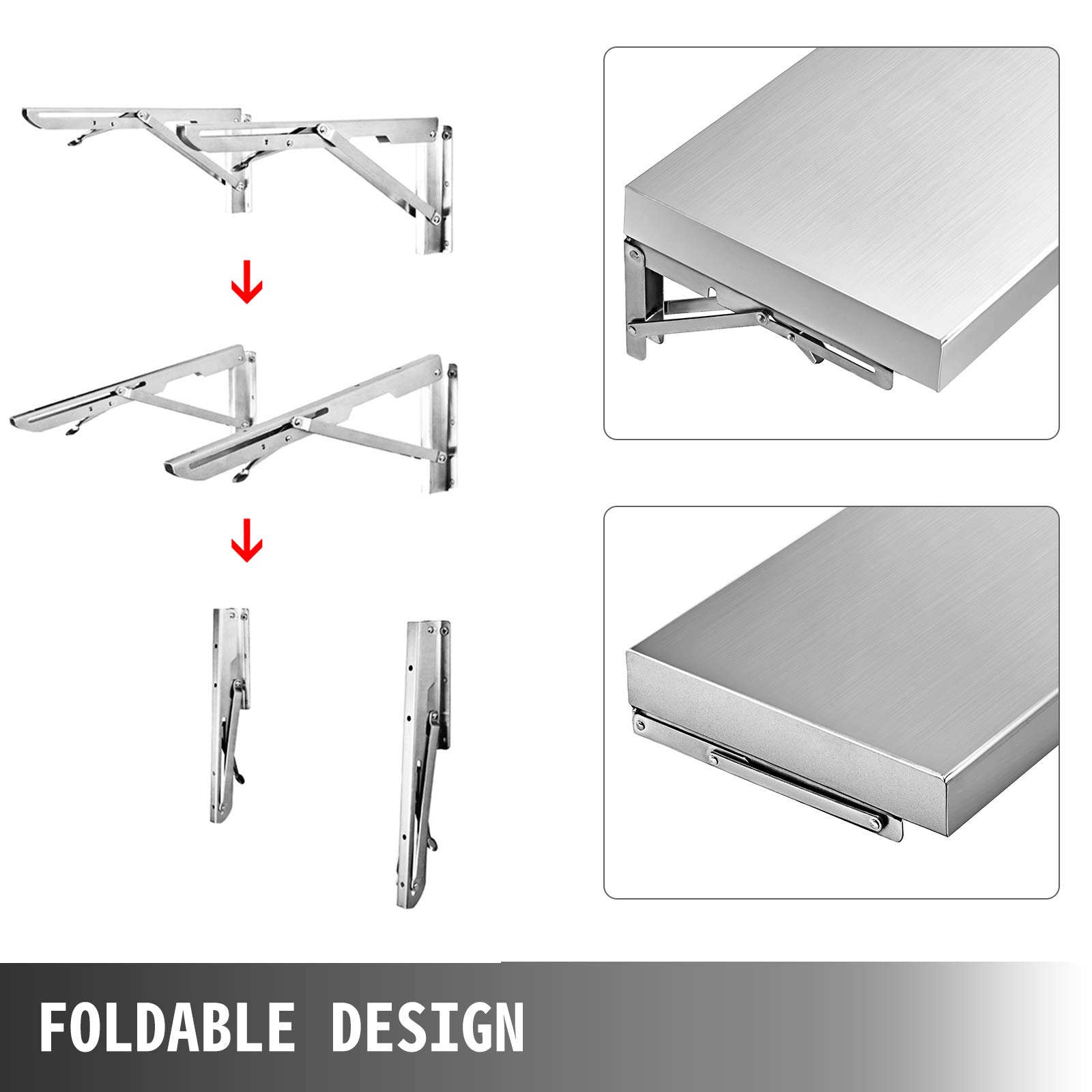 Happybuy Concession Shelf 70.8L x 11.4W Inch with Stainless Steel Frame and Surface Board for Food Trailer Serving Window