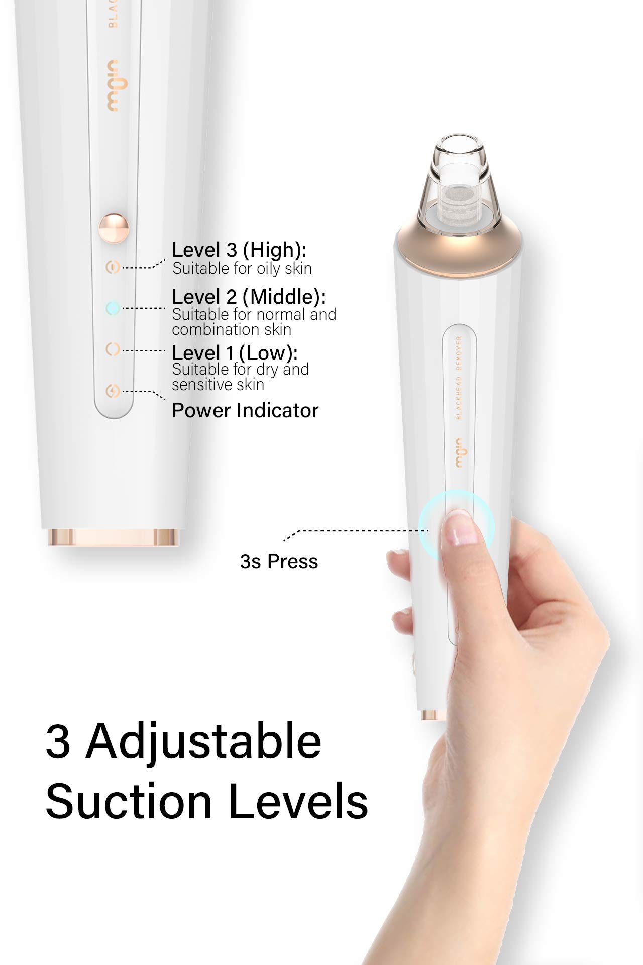 Blackhead Remover Pore Vacuum Cleaner Acne Comedo Extractor USB Rechargeable Blackhead Suction Tool with 4 Probes and 3 Adjustable Suction Level for Blackhead Whitehead Acne Removal