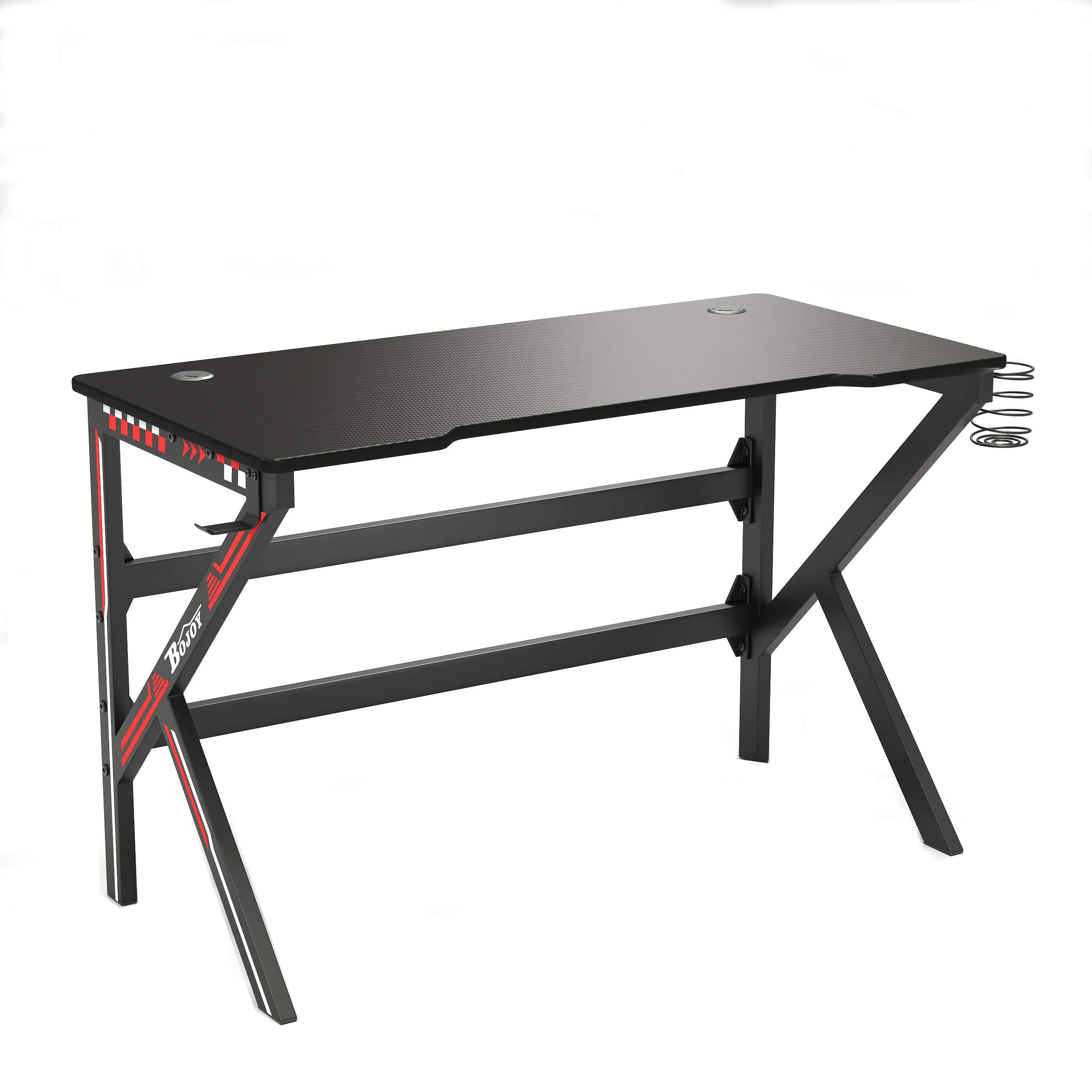 BOJOY Gaming Desk 47 inch PC Computer Desk, Home Office Desk Gaming Table K Shaped Gamer Workstation with Full Mouse Pad and Cell Phone Stands, Black