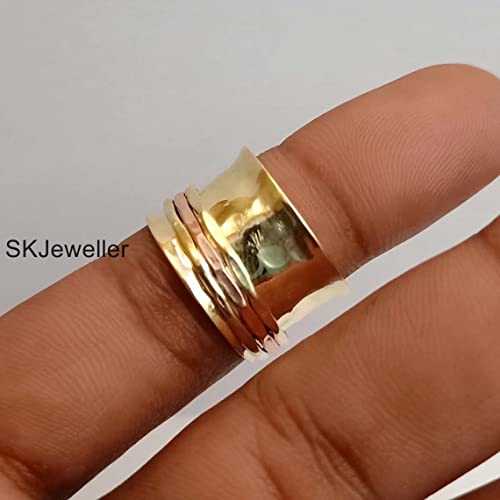 Brass Ring For Women Solid Brass Band, Brass Spinner Ring, Hammered Spinner Ring, Multi Bands Ring, Handmade Ring, Anxiety Ring, Meditation Ring BY SKJEWELLER
