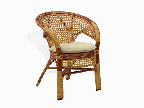Pelangi Handmade Rattan Dining Wicker Chair W/Cushion, Colonial