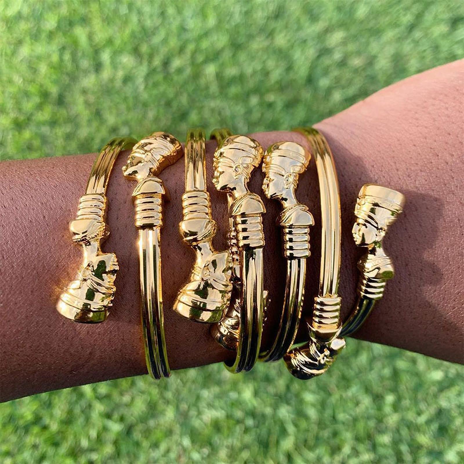 Beccalame Egyptian Queen 18k Gold Cuff Bracelets Bangles Adjustable Jewelry for Women Men (style A)