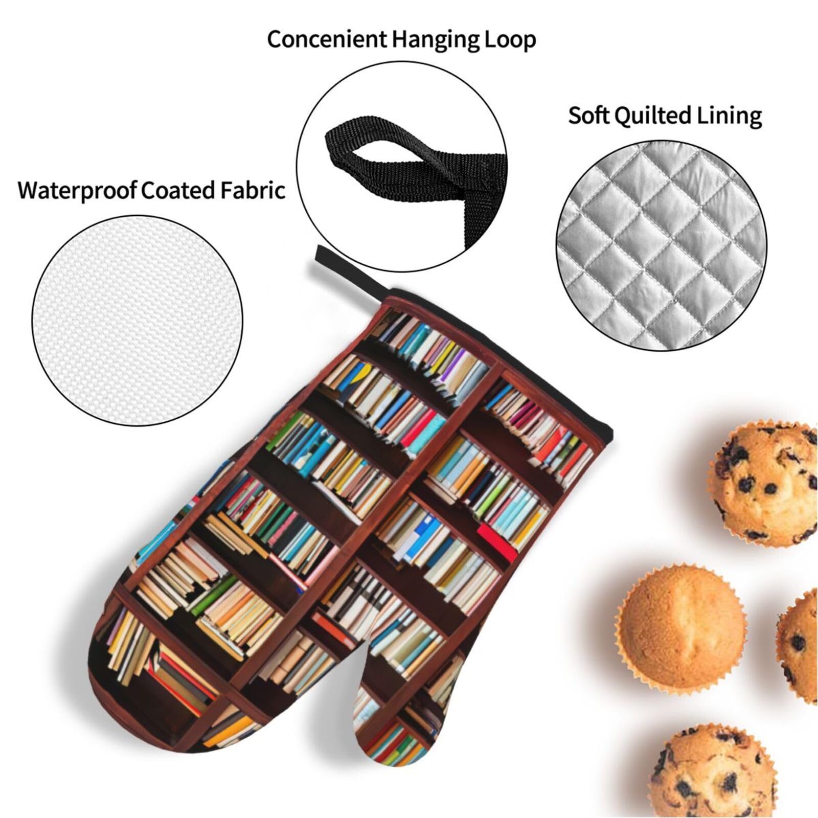 Books Kitchen Baking 4-Piece Set–Heat Resistant Oven Mitts and Pot Holders Kitchen Hot Pads