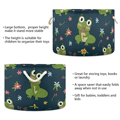 xigua Frog Cotton Rope Storage Basket with Handles Large Baby Laundry Basket Round Collapsible Laundry Basket for Laundry,Toys,Books and Nursery Clothes